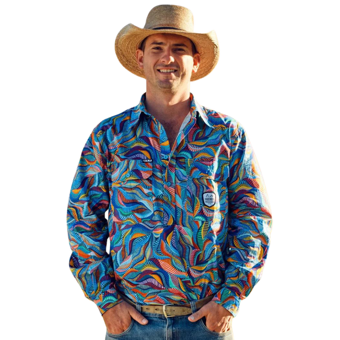 Men's Snazzy Half Button Full Print Workshirt - TradeMutt